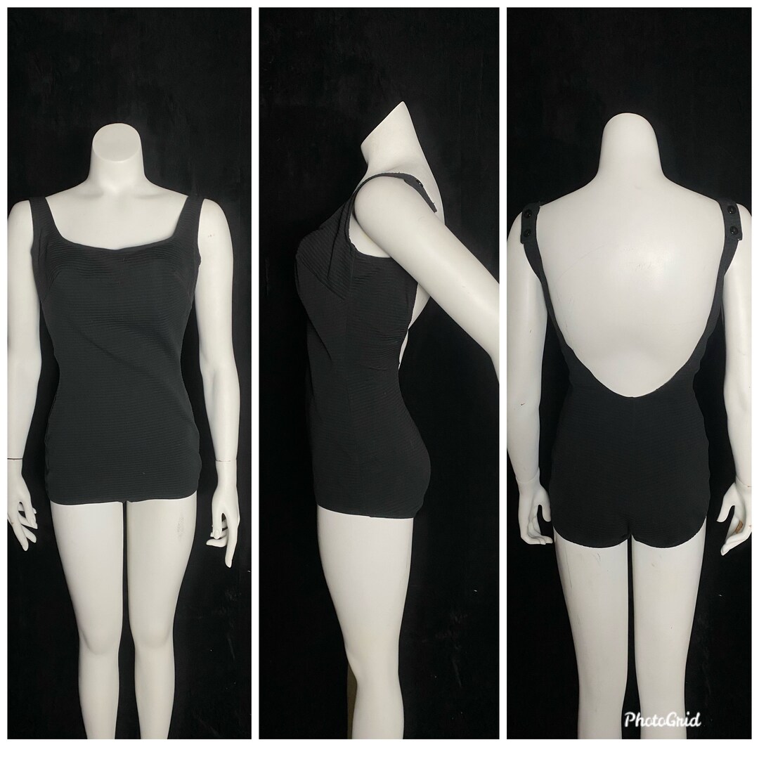 Vintage 1950’s 1960’s Black Ribbed One Piece Swimsuit by Robby Len ...