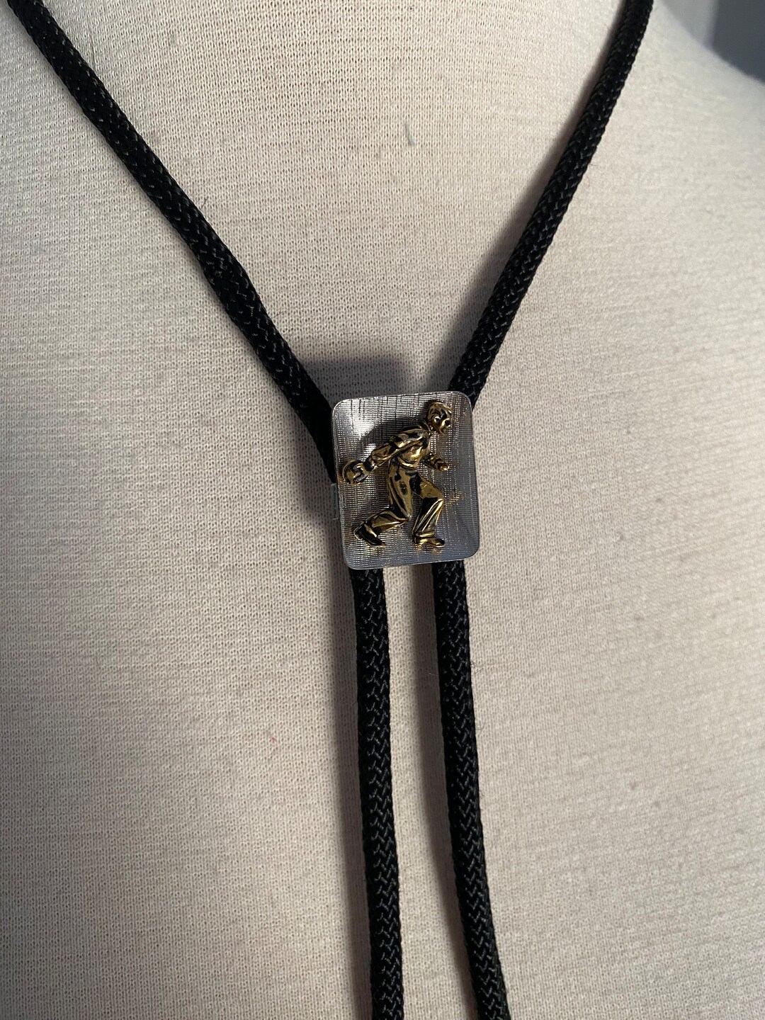 Vintage 1980s Bowling Man Bolo Tie, Black, Silver and Gold - Etsy