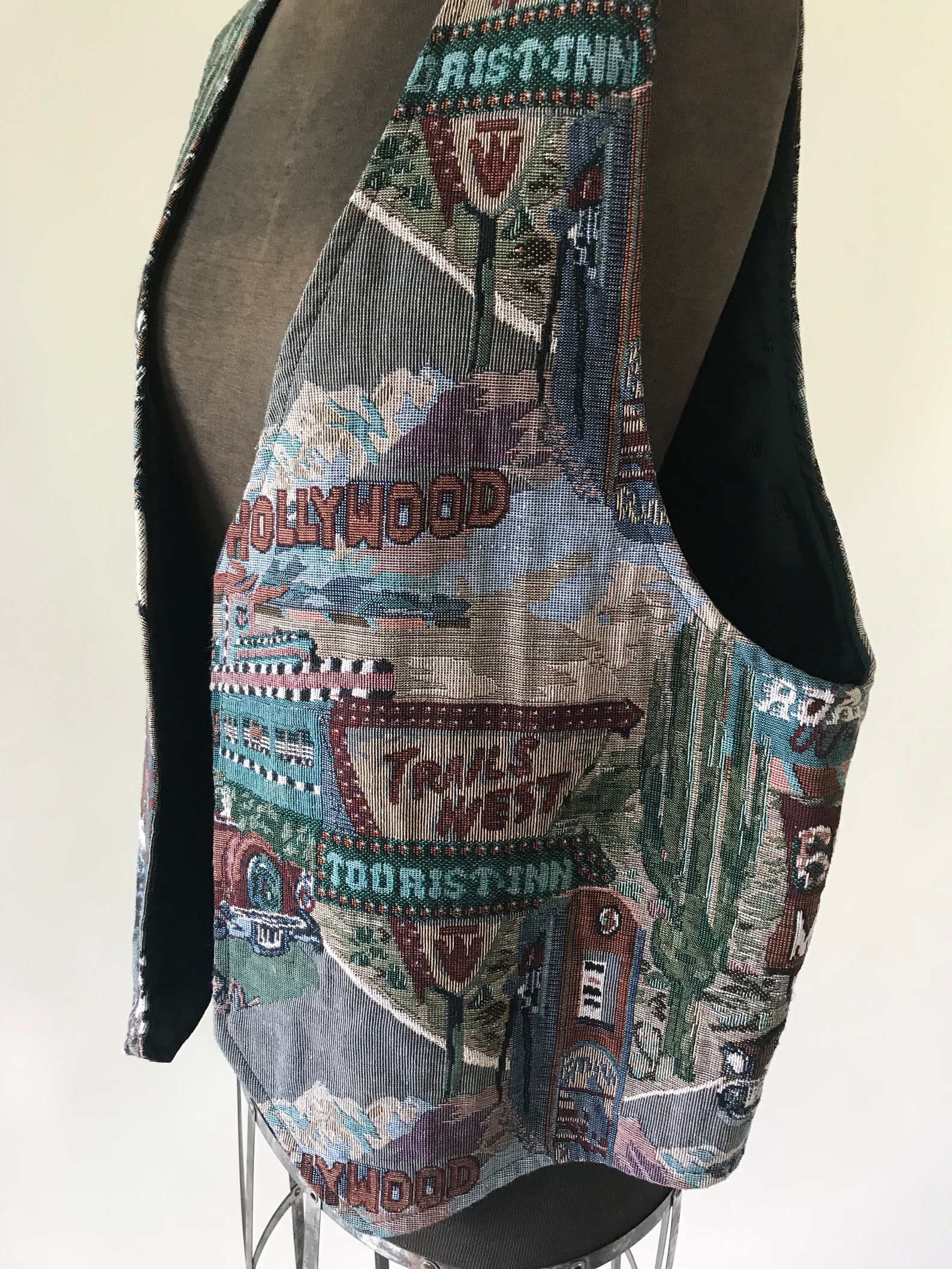 Vintage 1990s tapestry vest car road trip route 66 themed | Etsy