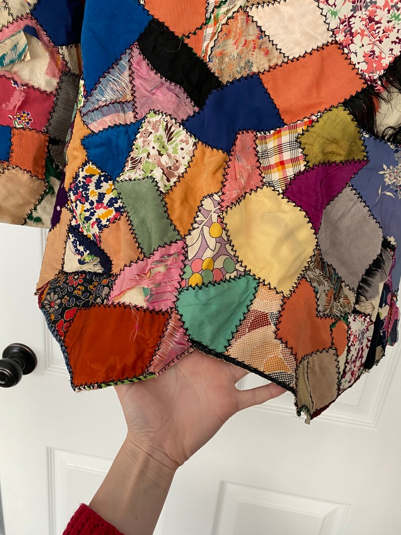 Vintage Antique Patchwork Crazy Quilt Jacket With Maroon - Etsy