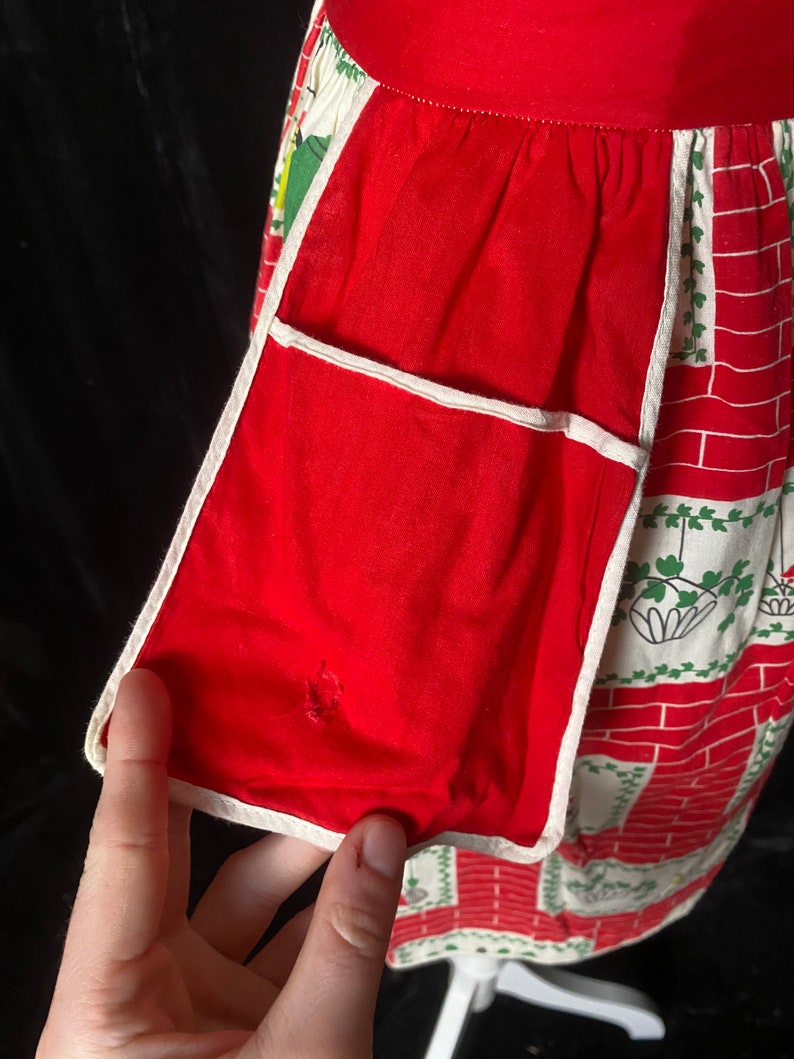 Vintage 1950s Red Novelty Print Cotton Waist Apron Bricks | Etsy