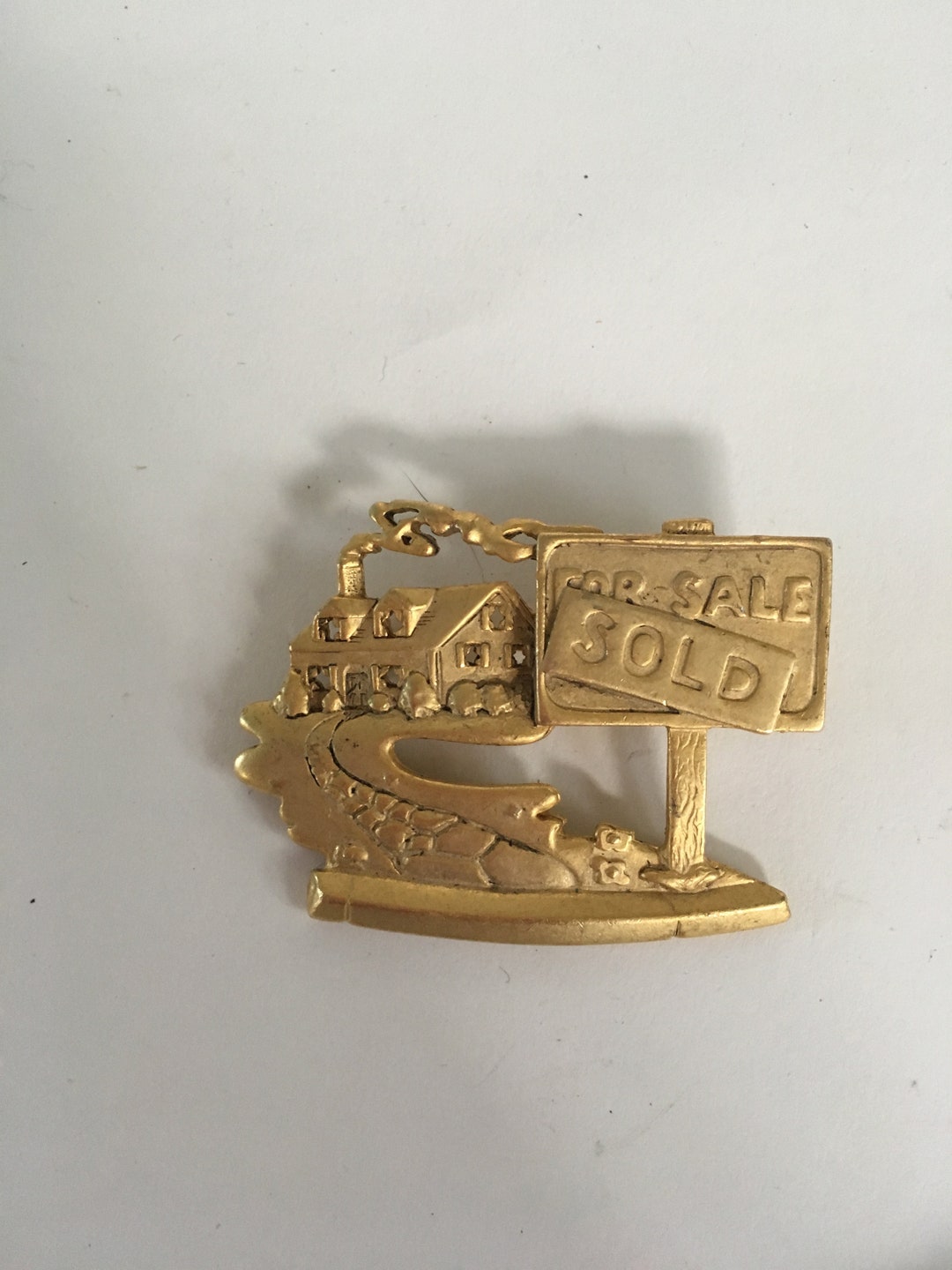 Vintage Gold Real Estate Sold Home Pin, Signed Brooch AJC - Etsy