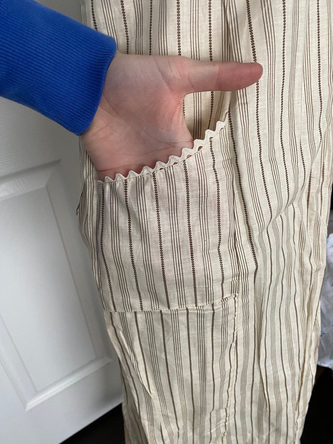 Antique 1900’s Cream White and Brown Stripe Full Apron, Dress Apron ...