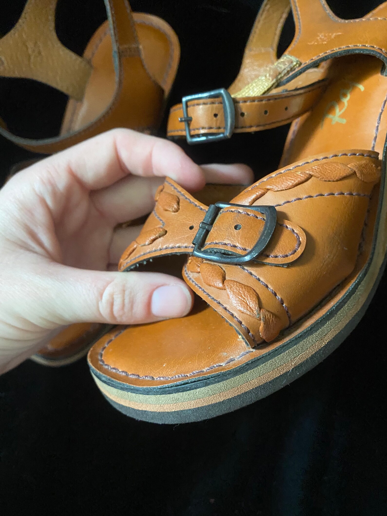 Vintage 1970s Wooden Cut Out Wedge Sandals With Leather Size - Etsy