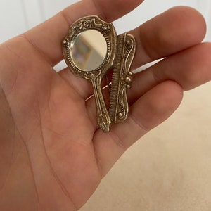 Vintage 1990s Silver Mirror and Comb Brooch Pin - Etsy