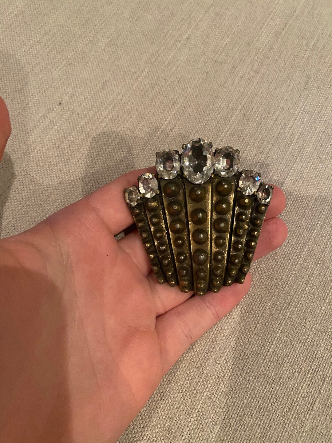 Vintage Brassy Ornate and Rhinestone Belt Buckle or Pendant - Etsy