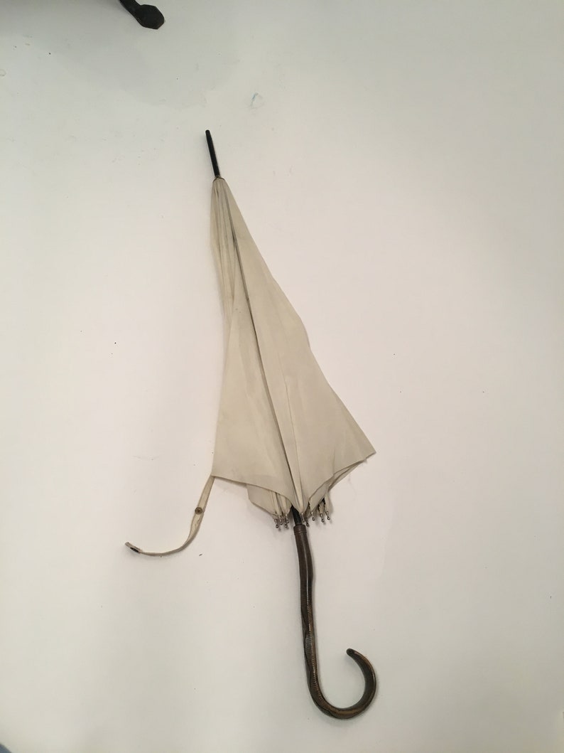Vintage 1960's White Umbrella With Carved Brown Wooden - Etsy
