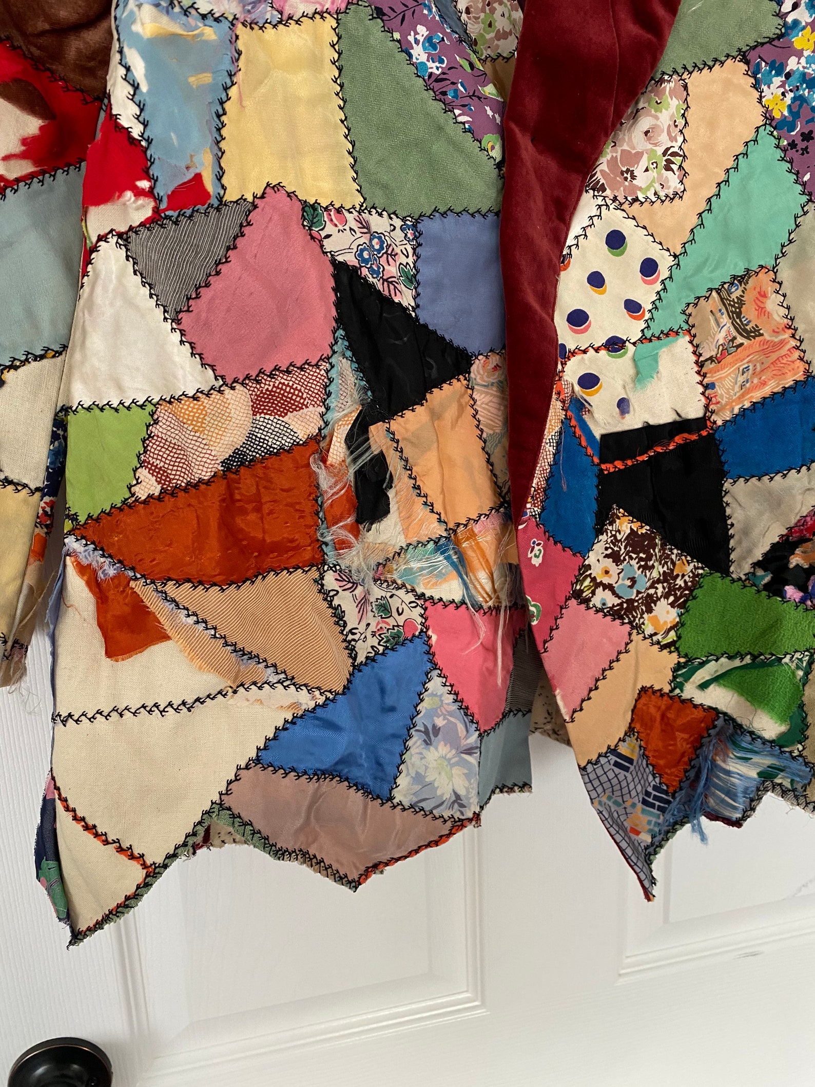 Vintage Antique Patchwork Crazy Quilt Jacket With Maroon - Etsy
