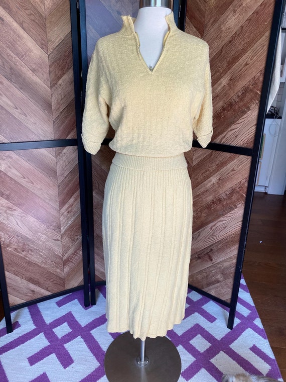 Vintage 1950’s butter yellow knit two piece dress by … - Gem