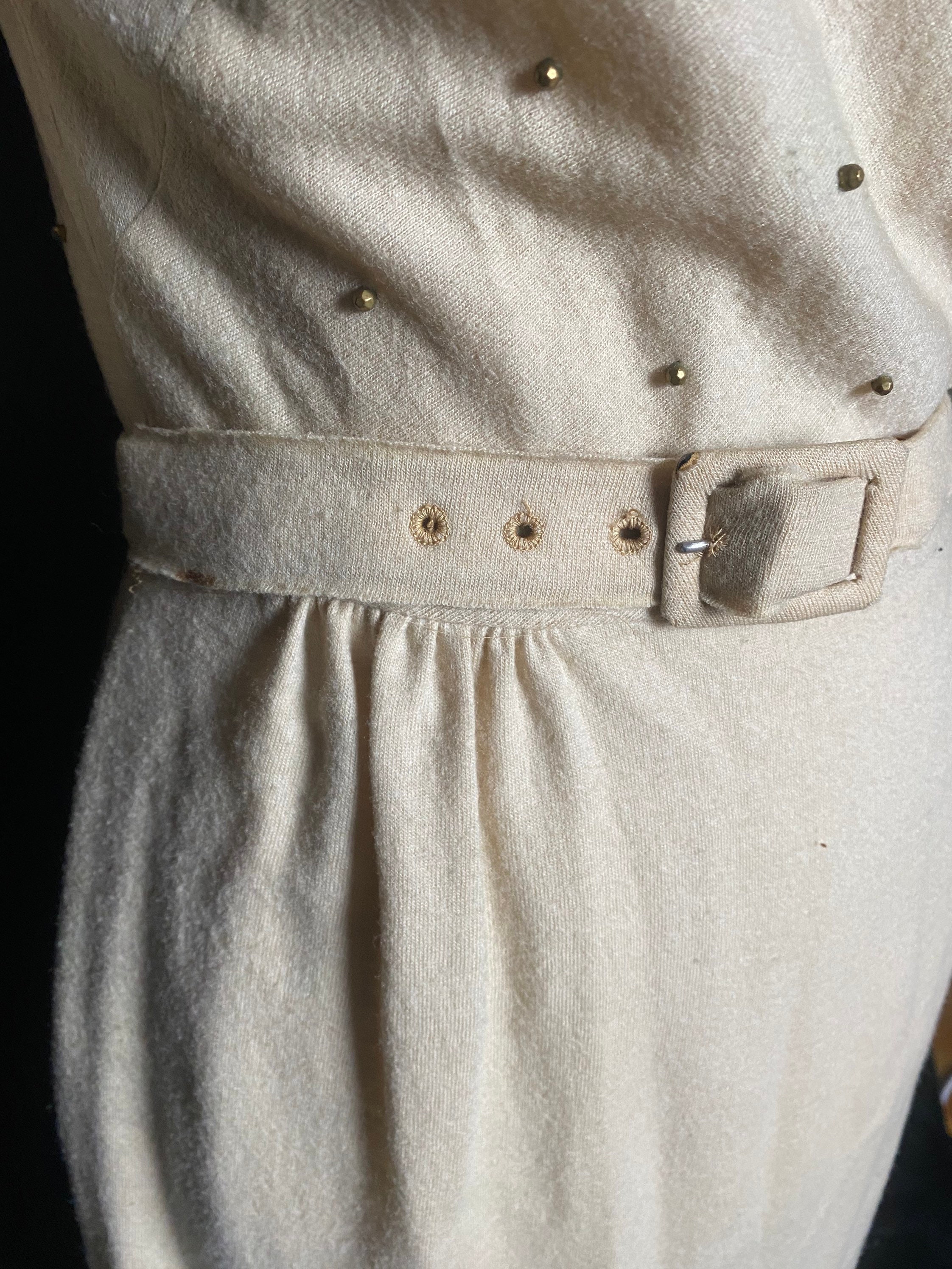 Vintage 1950’s Tan Wool Jeanette Alexander Dress With Cowl Neck and ...