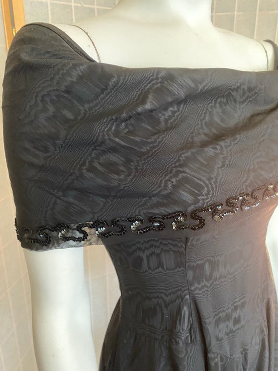 Vintage 1950’s shiny black off the shoulder dress wit… - Gem