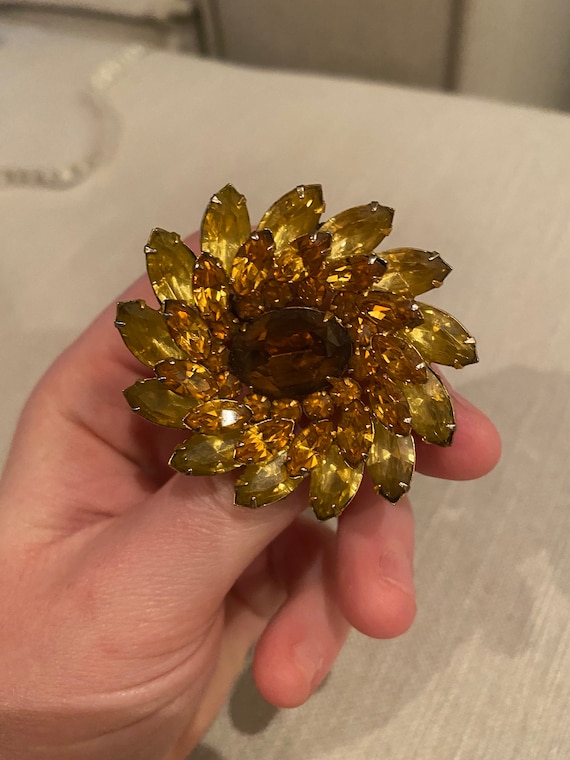 Vintage 1950's Gold, Brown, Yellow Rhinestone Brooch,… - Gem
