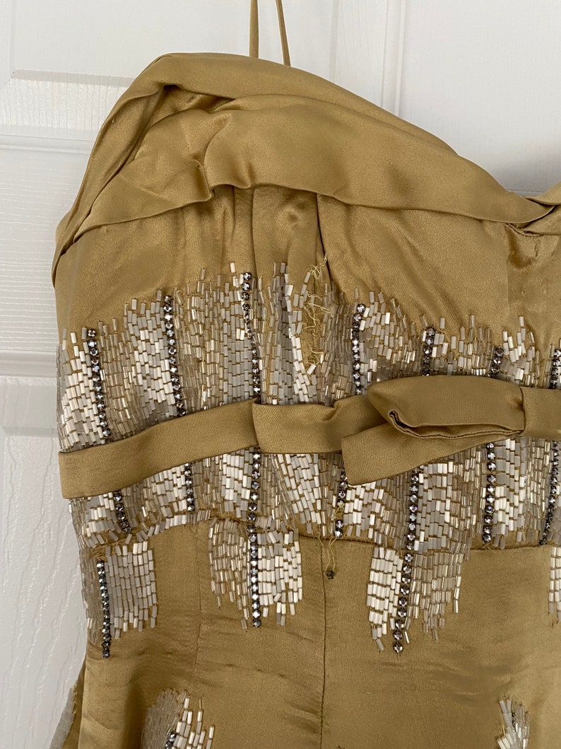 Vintage Gold Satin Heavily Beaded 1950s Structured Dress - Etsy