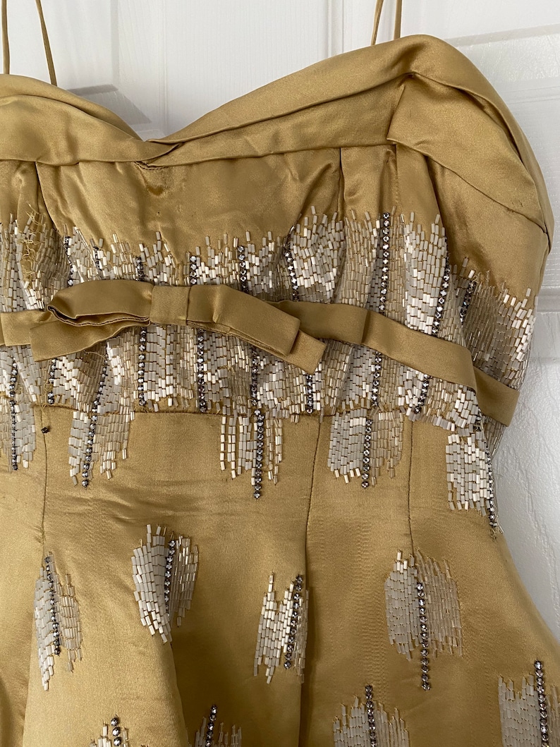 Vintage Gold Satin Heavily Beaded 1950s Structured Dress - Etsy