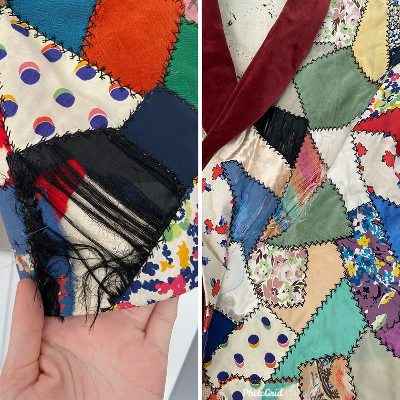 Vintage Antique Patchwork Crazy Quilt Jacket With Maroon - Etsy