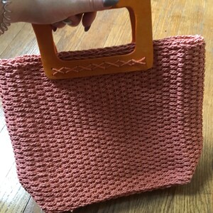 Vintage Orange Square Woven Purse With Wooden Handle - Etsy