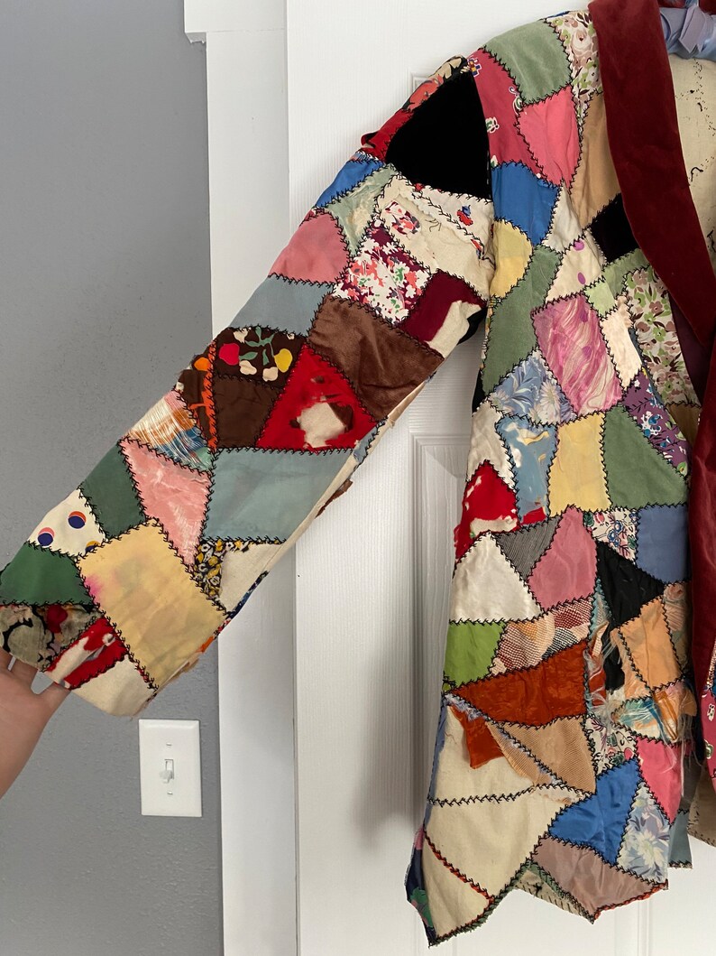 Vintage Antique Patchwork Crazy Quilt Jacket With Maroon - Etsy