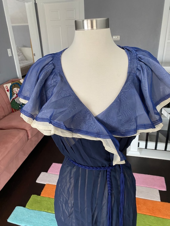 Vintage 1940’s sheer navy blue and white ruffle dress… - Gem