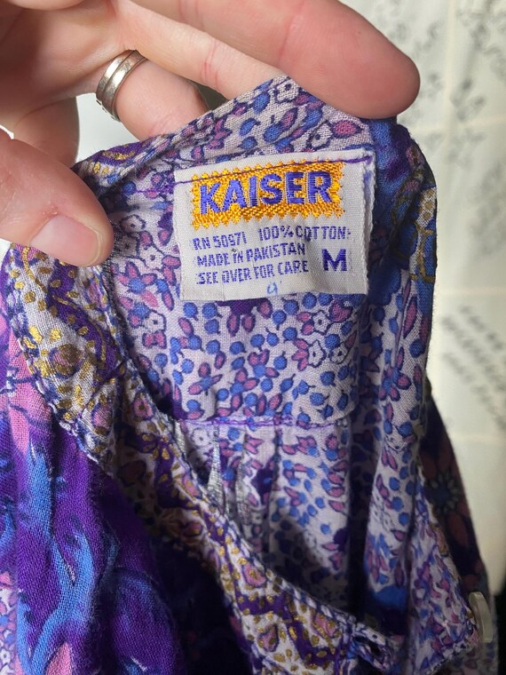 Vintage 1970’s Kaiser Indian purple block print cotto… - Gem