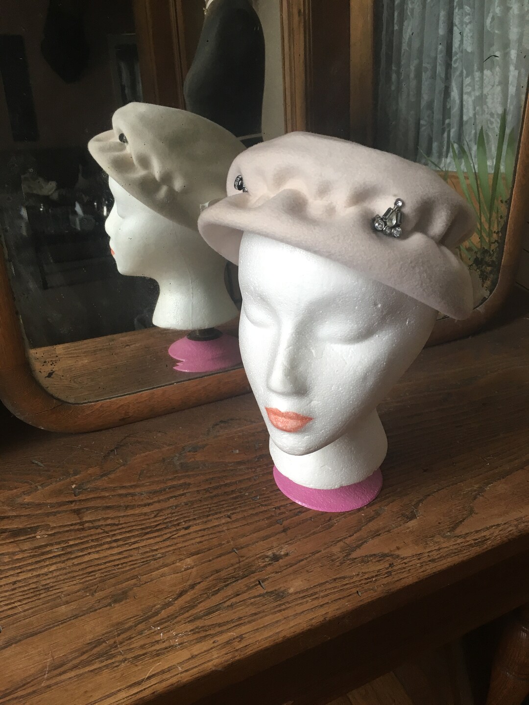 Vintage Cream, Ivory, Beige Wool Cap, Hat With Rhinestone Brooch and ...