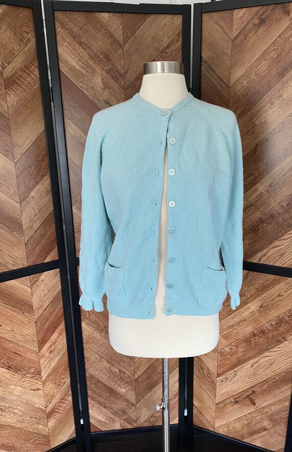 1960s Light Blue Wool Suit Jacket//White Collar and C… - Gem