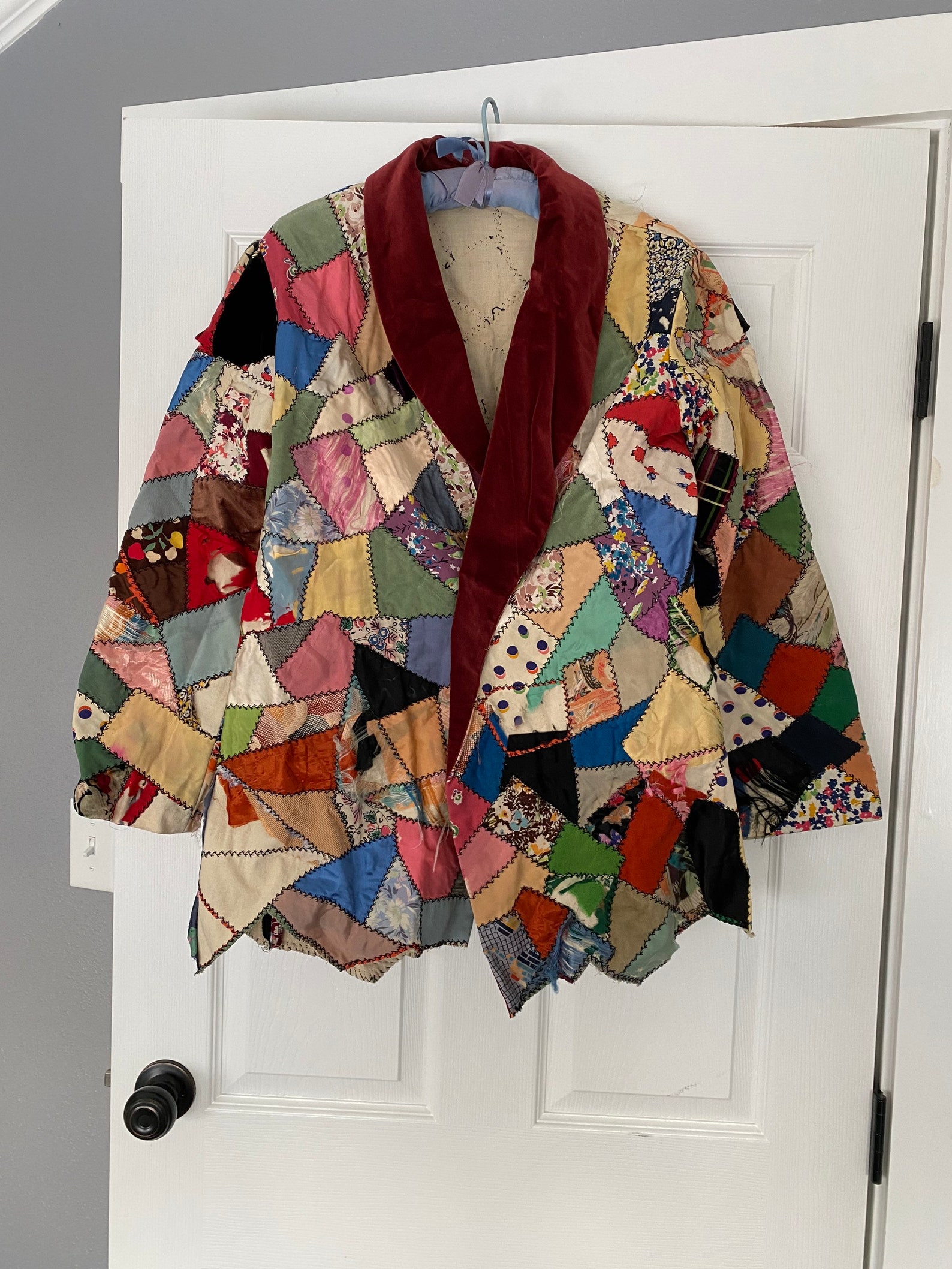 Vintage Antique Patchwork Crazy Quilt Jacket With Maroon - Etsy