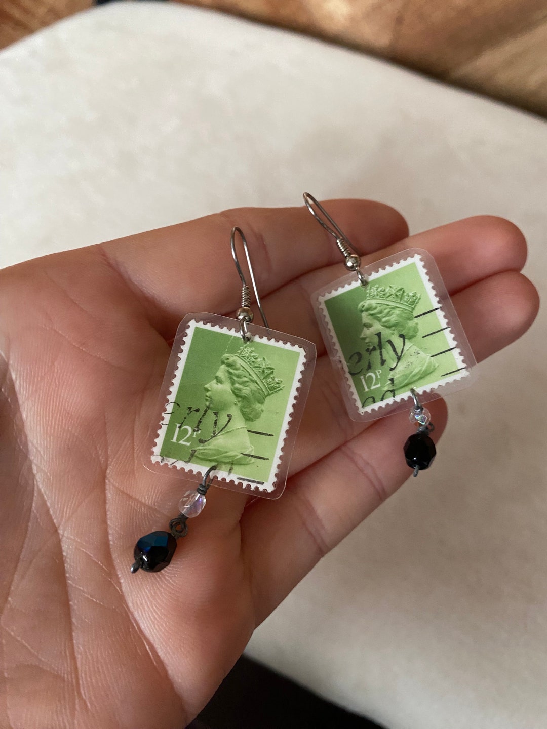 Vintage Green Queen Stamp Dangle Earrings - Etsy