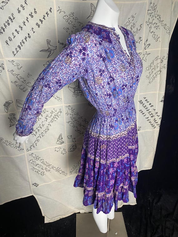 Vintage 1970’s Kaiser Indian purple block print cotto… - Gem
