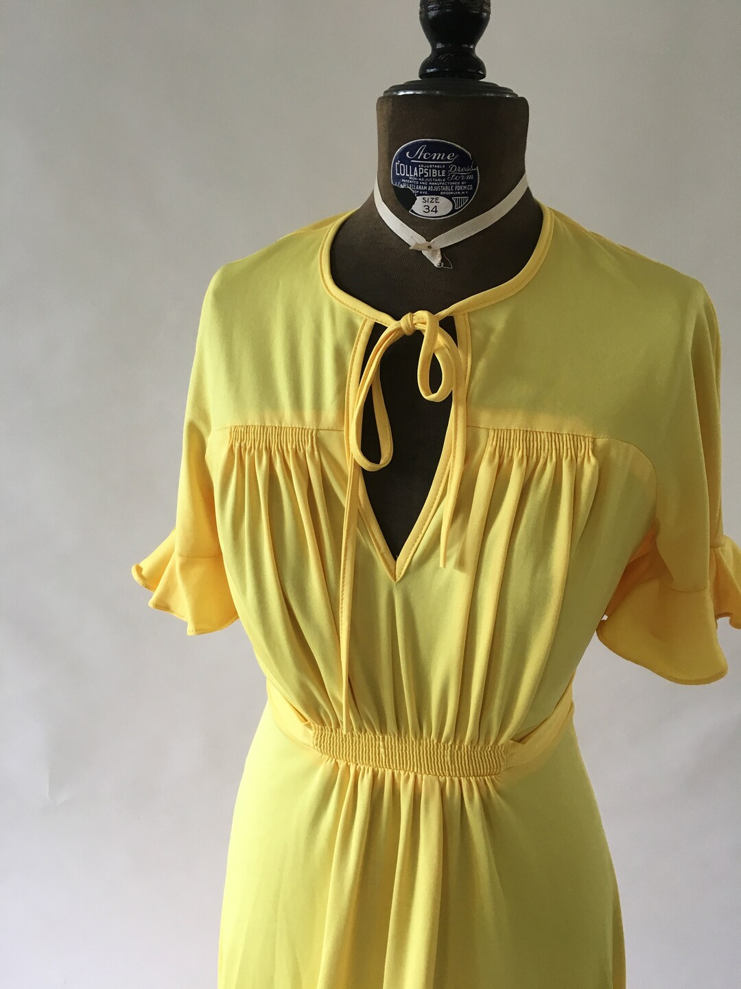 Vintage 1970's Lemon Yellow Polyester Dress Size Medium Disco by Jody T ...