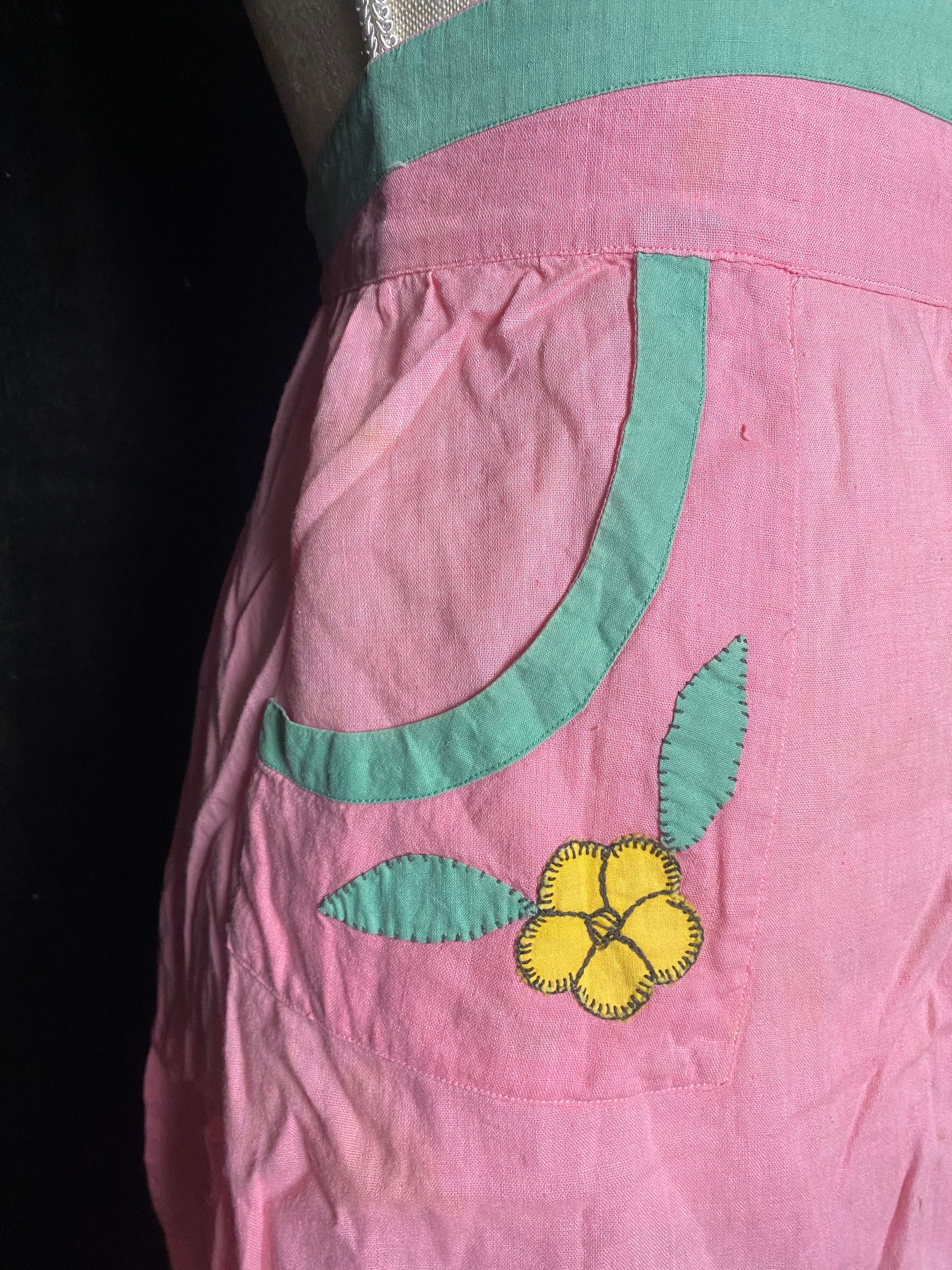 Vintage 1940s Light Pink Waist Apron With Mint Green and - Etsy