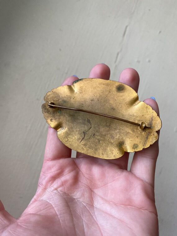 Vintage antique large brass brooch with purple glass … - Gem