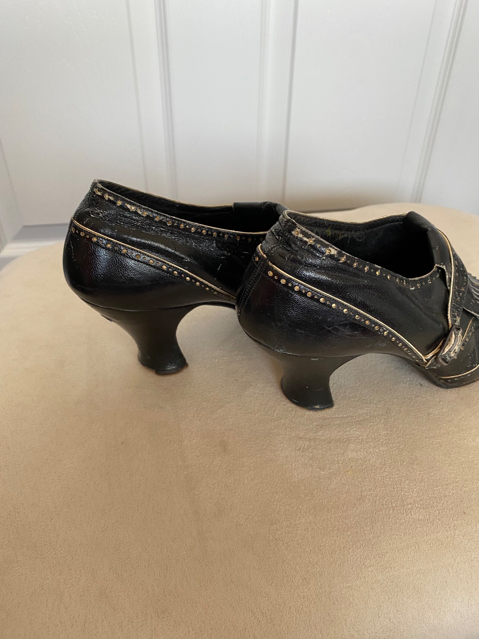 Vintage 1920’s 1930’s Black Leather High Heel Shoes With Fringe - Etsy