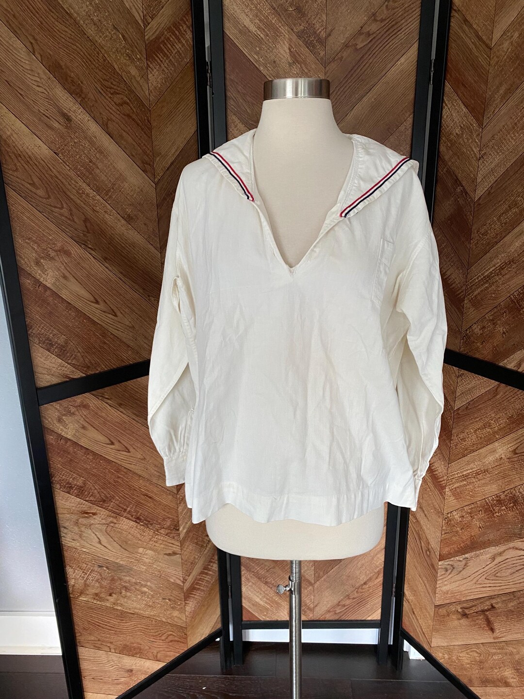 Vintage 1930s 1940s White Cotton Sailor Shirt, Bob Evans Middy Size ...