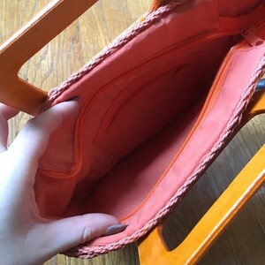 Vintage Orange Square Woven Purse With Wooden Handle - Etsy