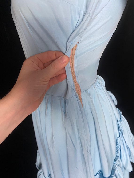 Vintage 1940’s baby blue ruffle formal dress with lac… - Gem