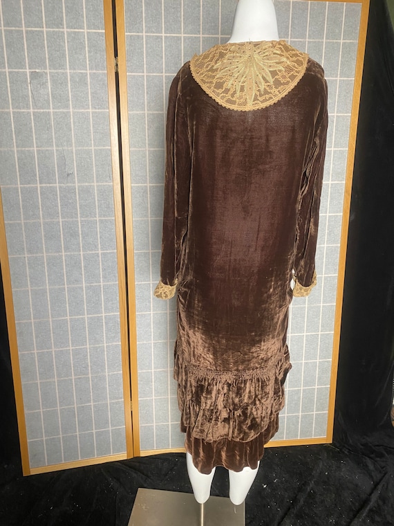 Vintage 1920’s antique soft brown velvet flapper dres… - Gem
