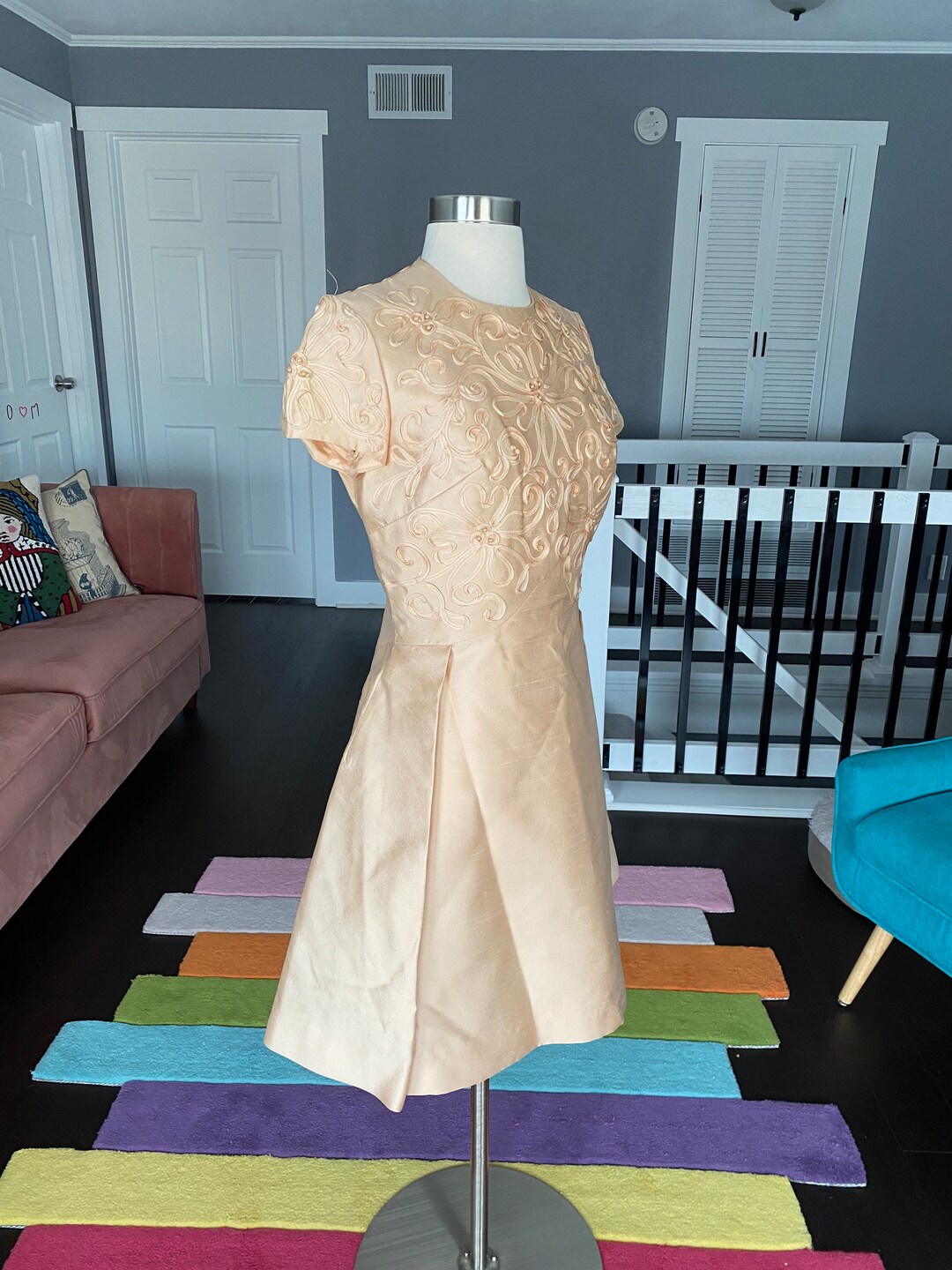 Vintage 1960’s Alfred Weber Cap Sleeve Golden Peach Dress, Size Medoum ...