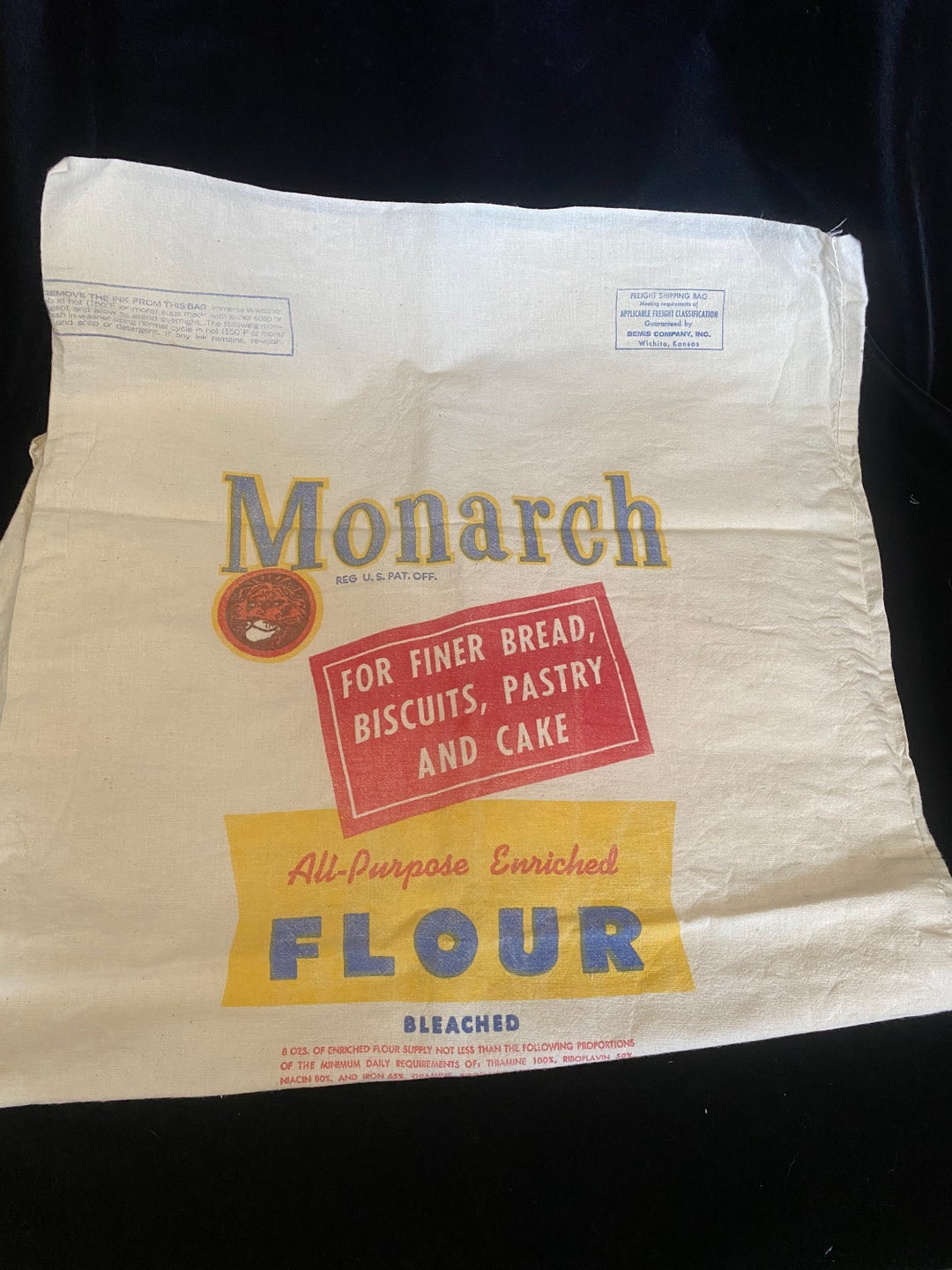 Vintage Canvas Cotton Flour Sac, Monarch All Purpose Flour - Etsy