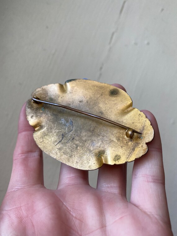 Vintage antique large brass brooch with purple glass … - Gem