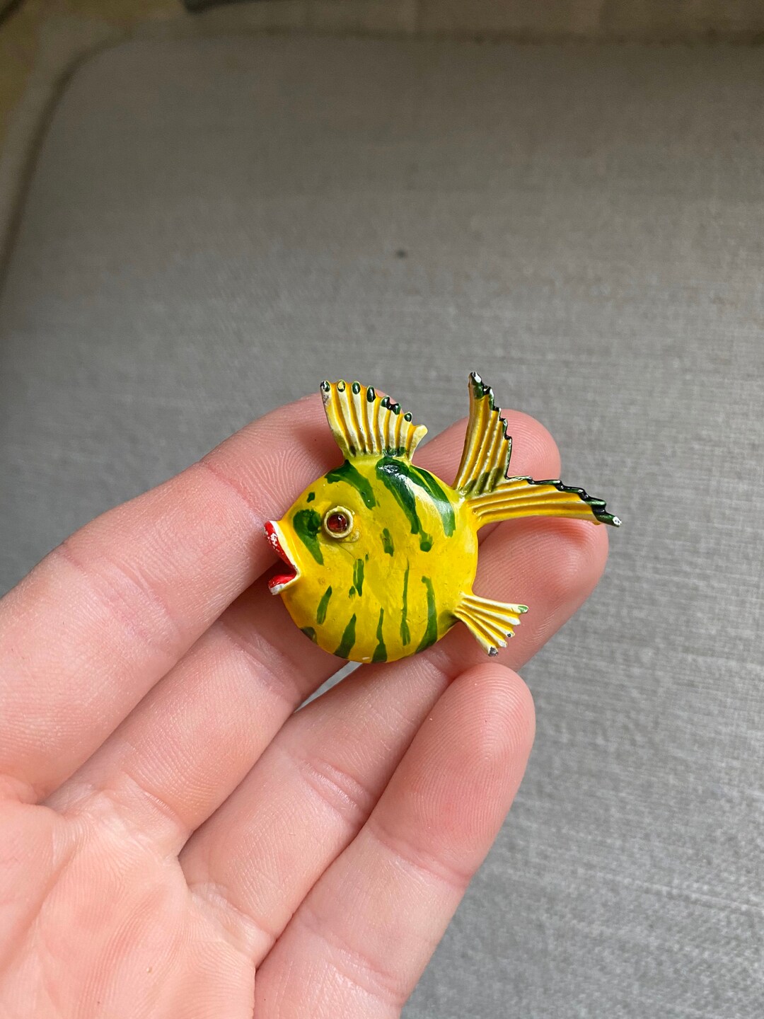 Vintage 1960'S Yellow and Green Striped Fish Pin, Brooch - Etsy