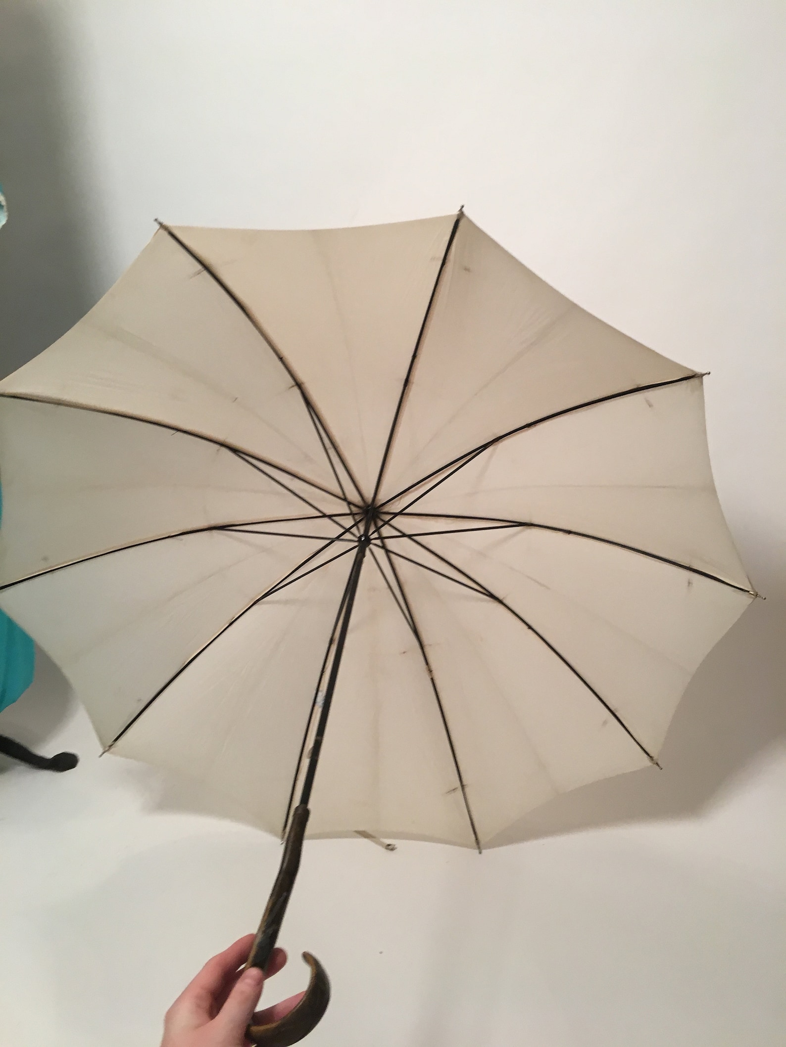 Vintage 1960's White Umbrella with Carved Brown Wooden | Etsy