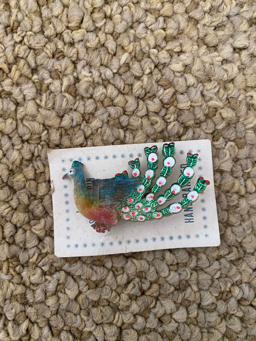 Vintage 1940’s Hand Painted Celluloid Peacock Pin - Etsy