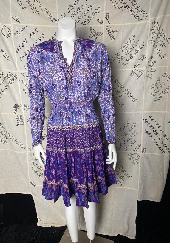 Vintage 1970’s Kaiser Indian purple block print cotto… - Gem