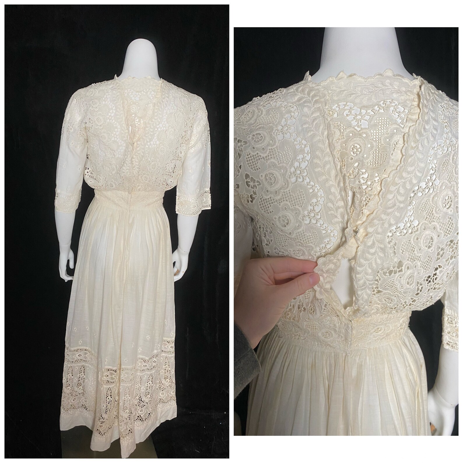Antique 1890s 1896 White Lace Cotton Wedding Dress Size Xs - Etsy