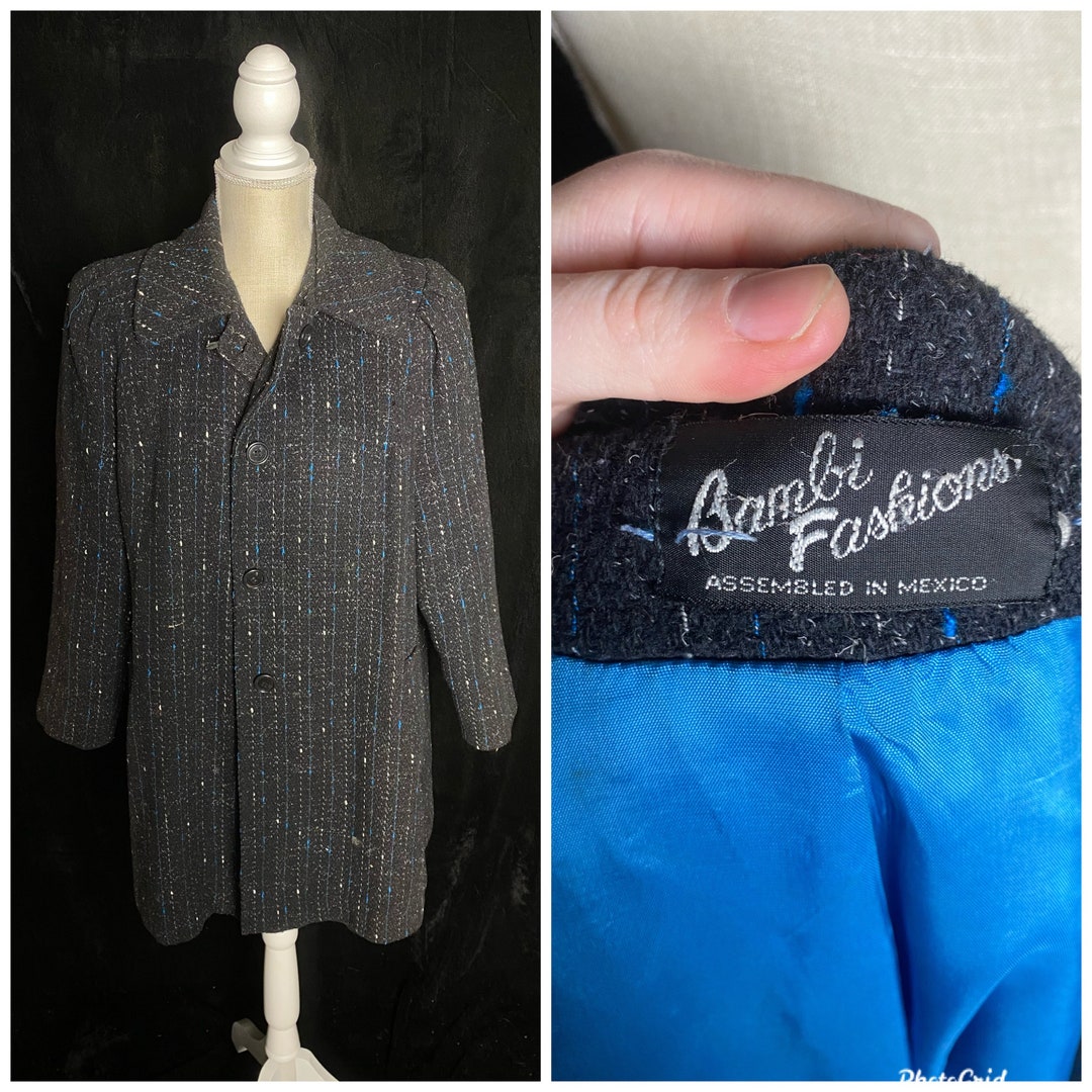 Vintage 1960’s Grey Black and Blue Bambi Fashion Coat, Size Small ...
