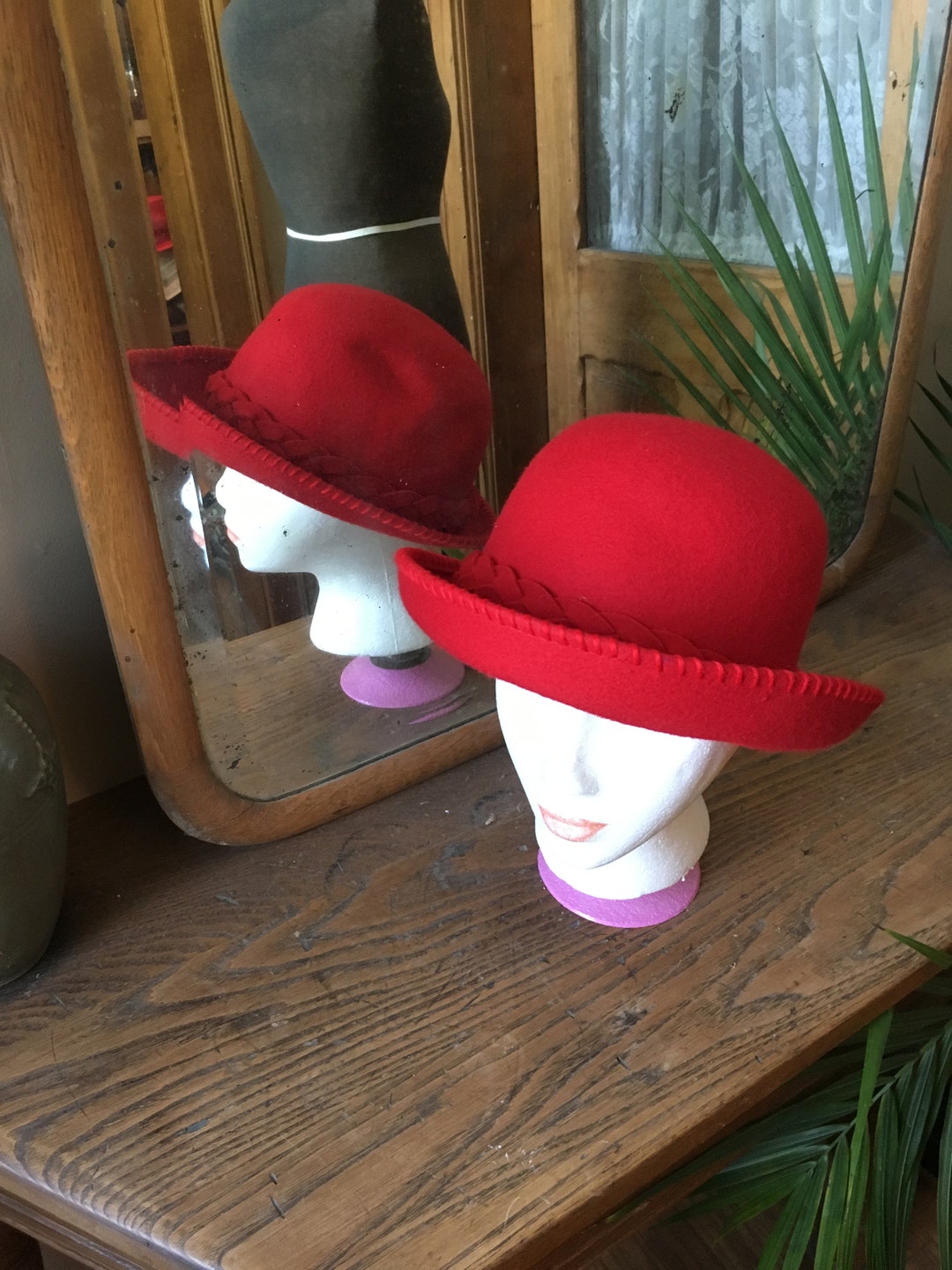 Vintage Red Wool Braided Hat - Etsy