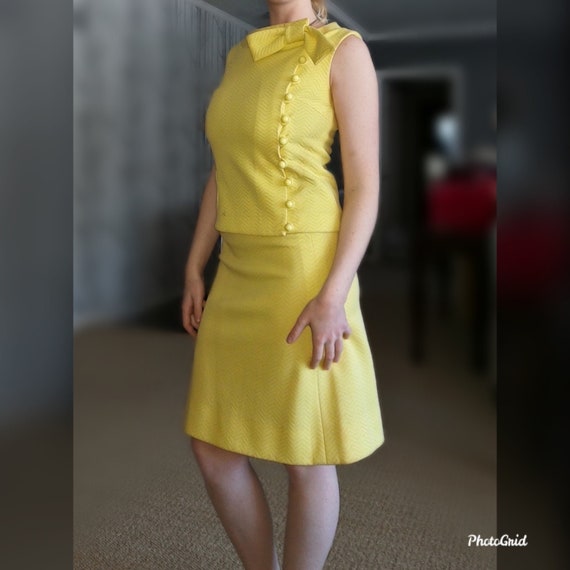 Vintage 1960's Yellow Top And Skirt Set Size Small, M… - Gem