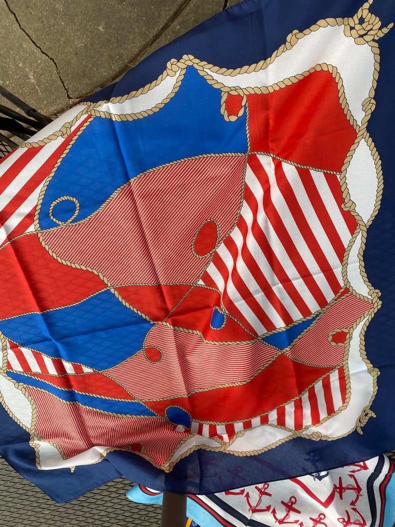 Vintage 1980s Set of Two Nautical Red White and Blue Scarves - Etsy