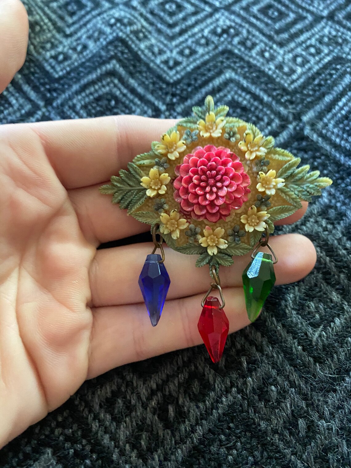 Vintage Antique 1930’s Celluloid Floral Brooch With Hanging Plastic ...