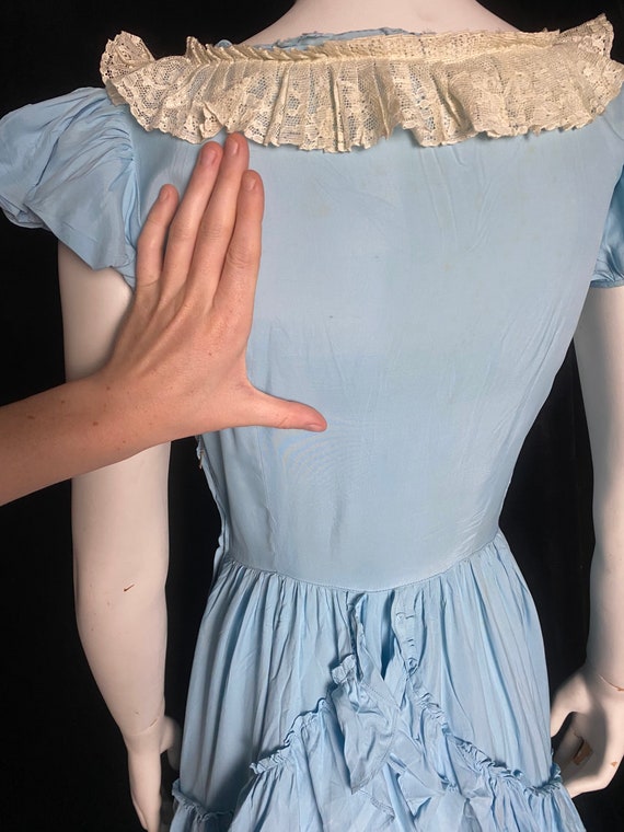 Vintage 1940’s baby blue ruffle formal dress with lac… - Gem